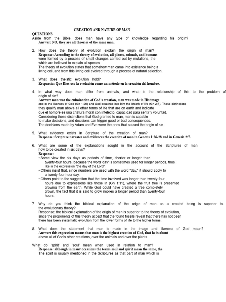 Reading Questions 1 Creation and Nature of Man | PDF | Creationism | Soul