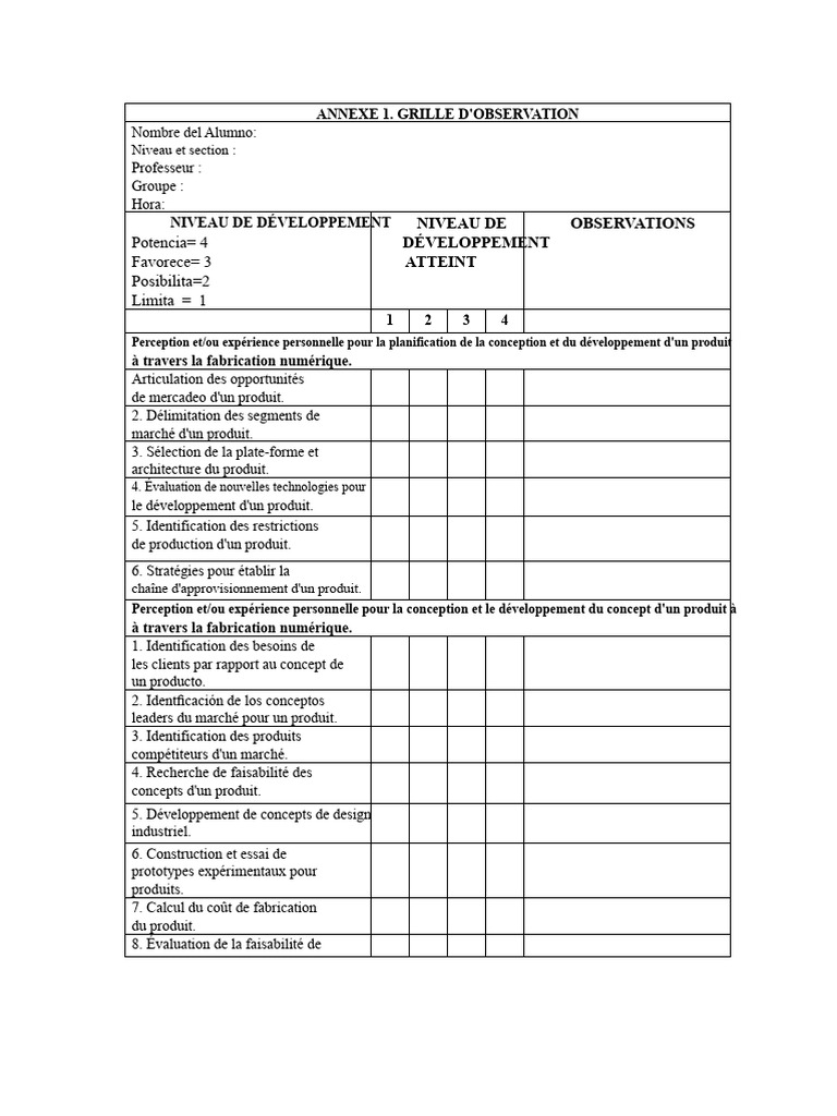 Exemple de Grille D'observation | PDF | Conception