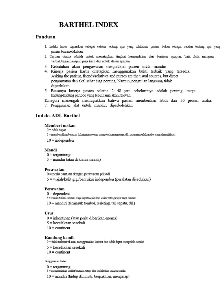 Panduan Indeks Barthel untuk Kemandirian | PDF