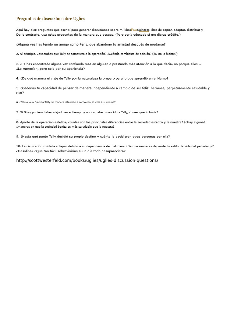 Preguntas de Discusión y Actividades Sobre Feos | PDF