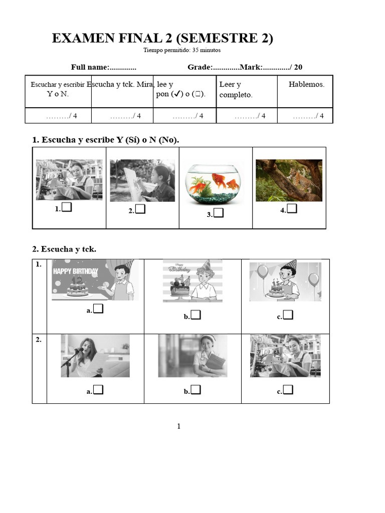 Examen Final de Inglés - Semestre 2 | PDF