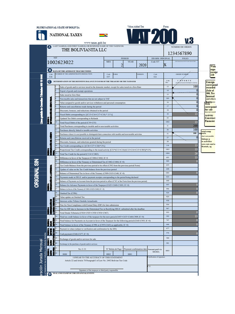 Bolivia VAT Tax Form Overview | PDF | Value Added Tax | Taxes