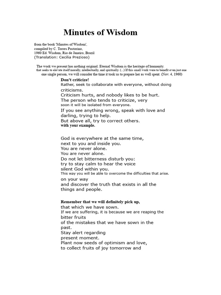 Minutes of Wisdom | PDF | Wisdom | Mind