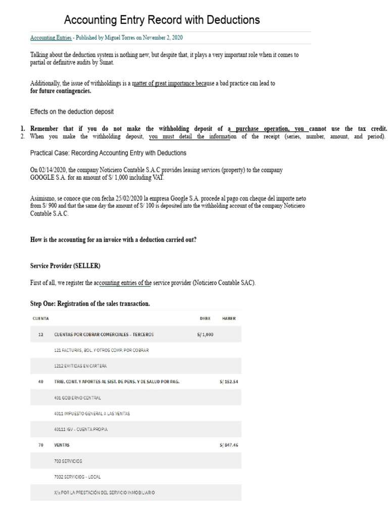 Accounting Entry For Sale and Purchase With Withholding | PDF