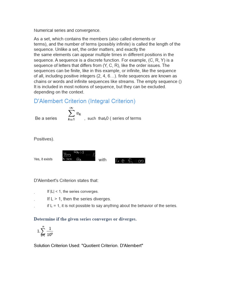 Numerical Series and Convergence | PDF | Sequence | Limit (Mathematics)