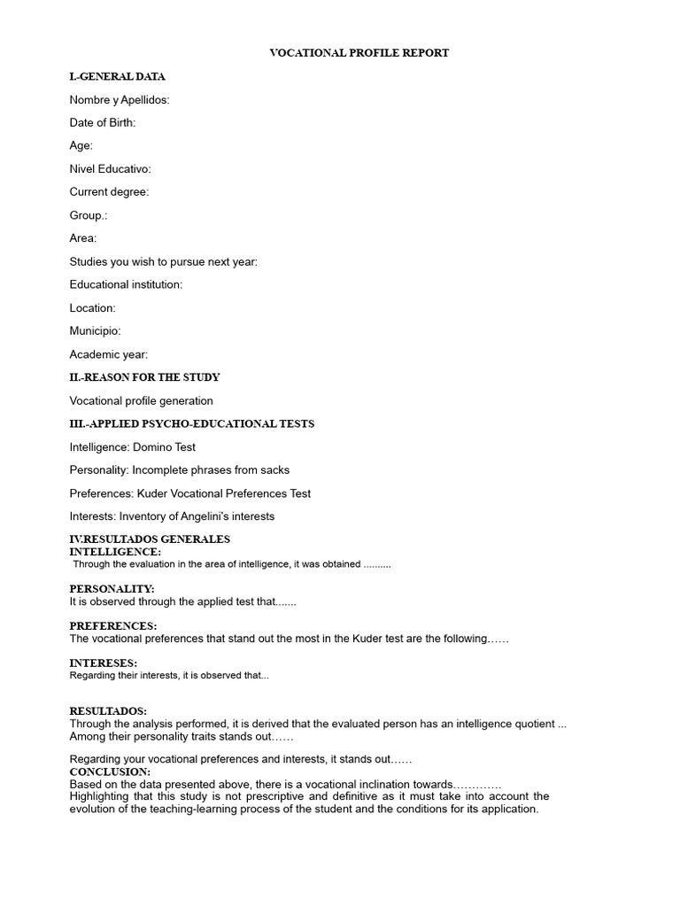 Vocational Profile Format. | PDF