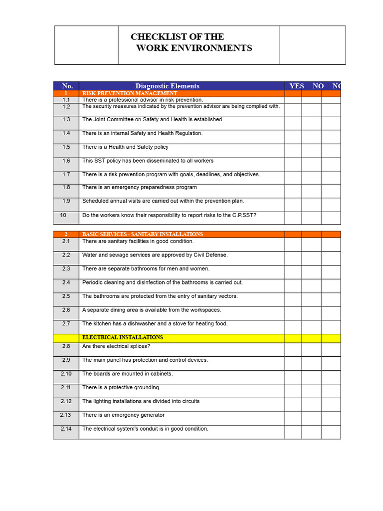 Work Environment Safety Checklist | PDF | Occupational Safety And ...