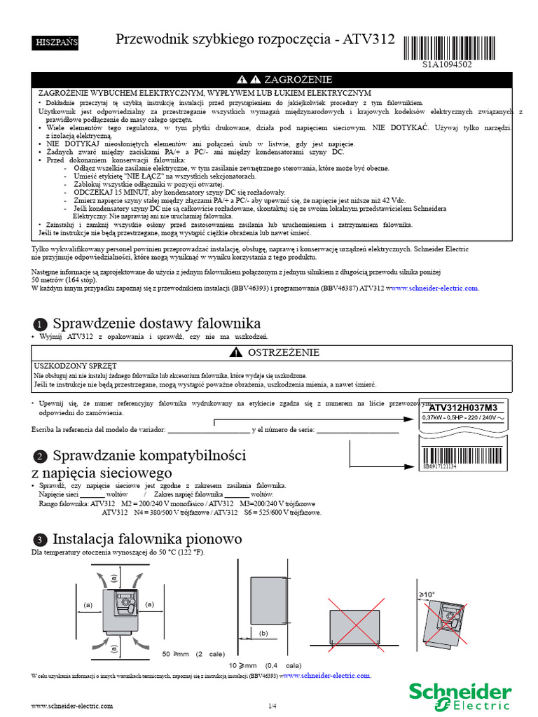 Szybki Przewodnik Startowy ATV312 | PDF