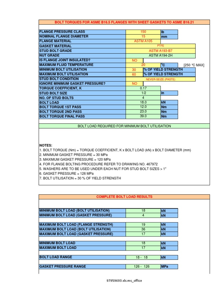 Bolt Torque ASME B16.5 Flanges - Sheet Gaskets 02 | PDF | Nut (Hardware ...