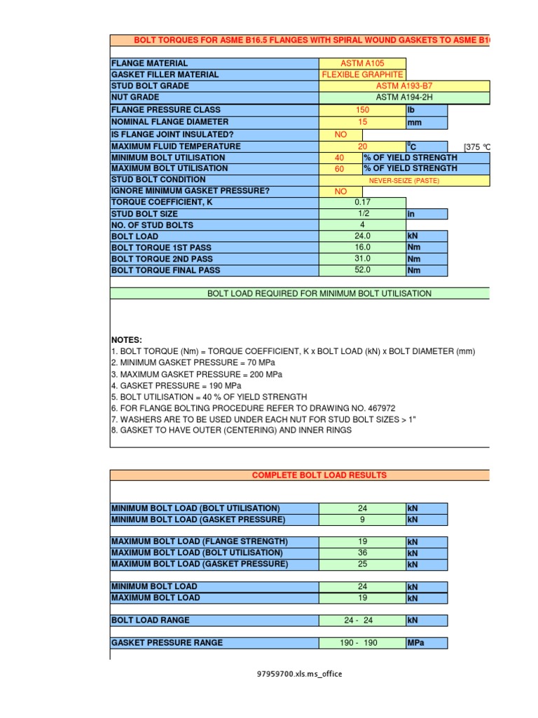 ASME B16.5 Flange Torque Specifications | PDF | Nut (Hardware) | Screw