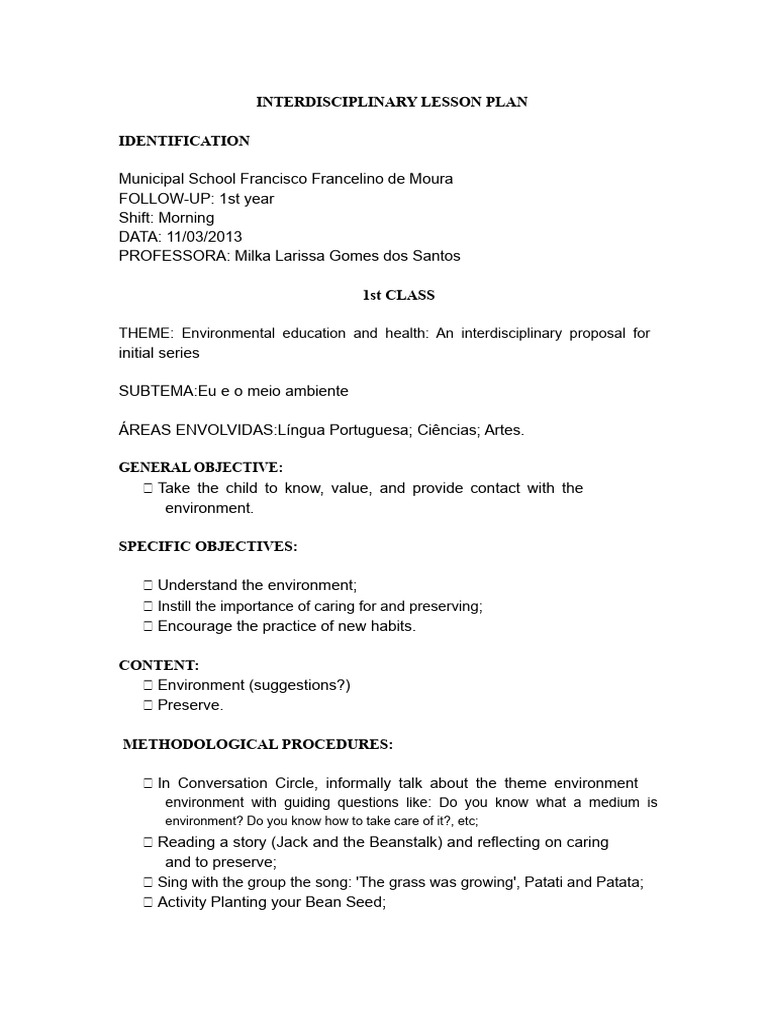 Interdisciplinary Lesson Plan 2 | PDF | Lesson Plan