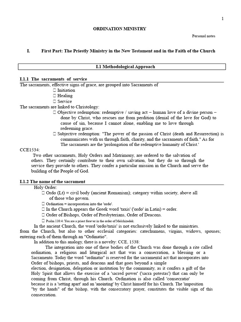 I. First Part: The Priestly Ministry in The New Testament and in The ...