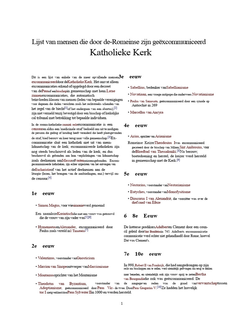 Lijst Van Personen Die Door de Rooms-Katholieke Kerk Geëxcommuniceerd ...