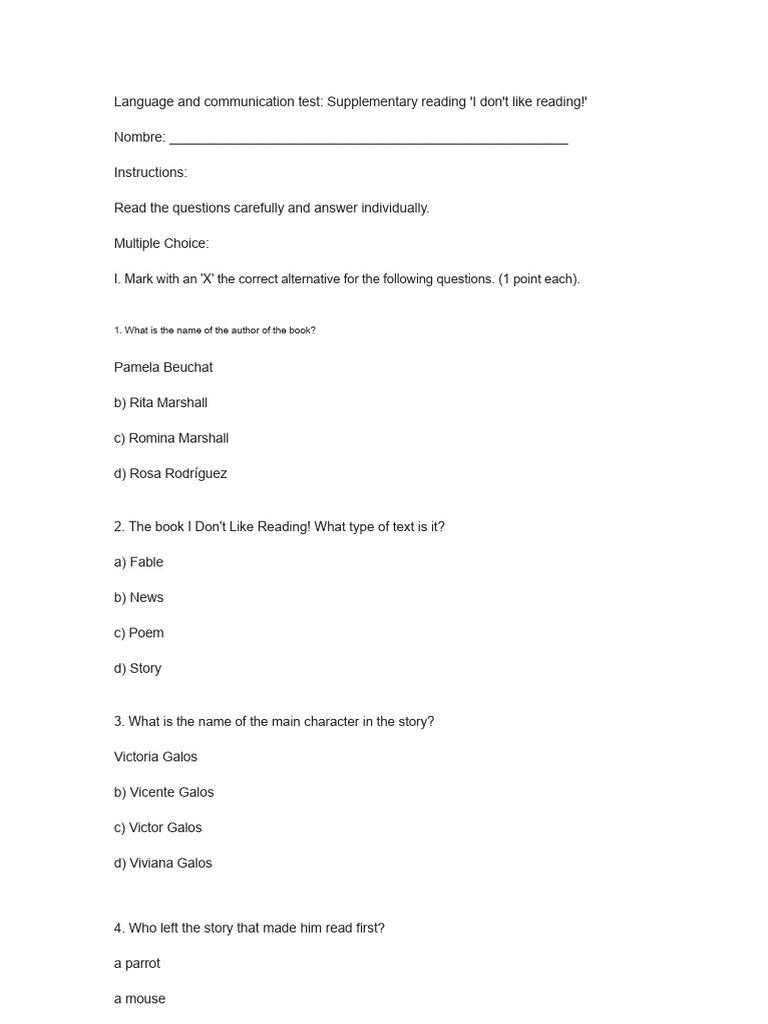 Language Test: "I Don't Like Reading!" | PDF