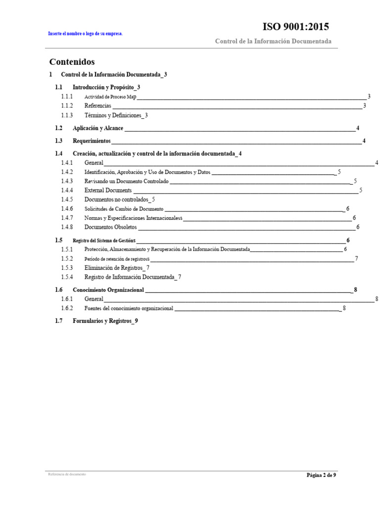 Control de Información Documentada ISO 9001 | PDF | Sistema de manejo ...