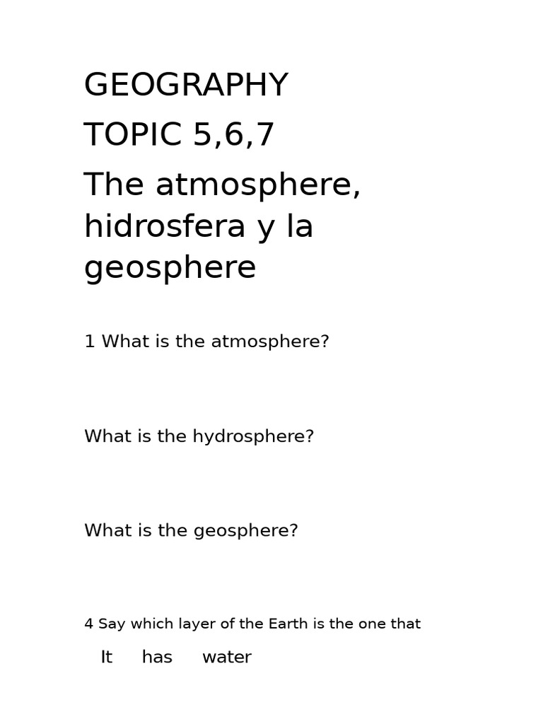 Exam GEOGRAPHY 1 ESO The Atmosphere Hydrosphere and Geosphere PDF | PDF