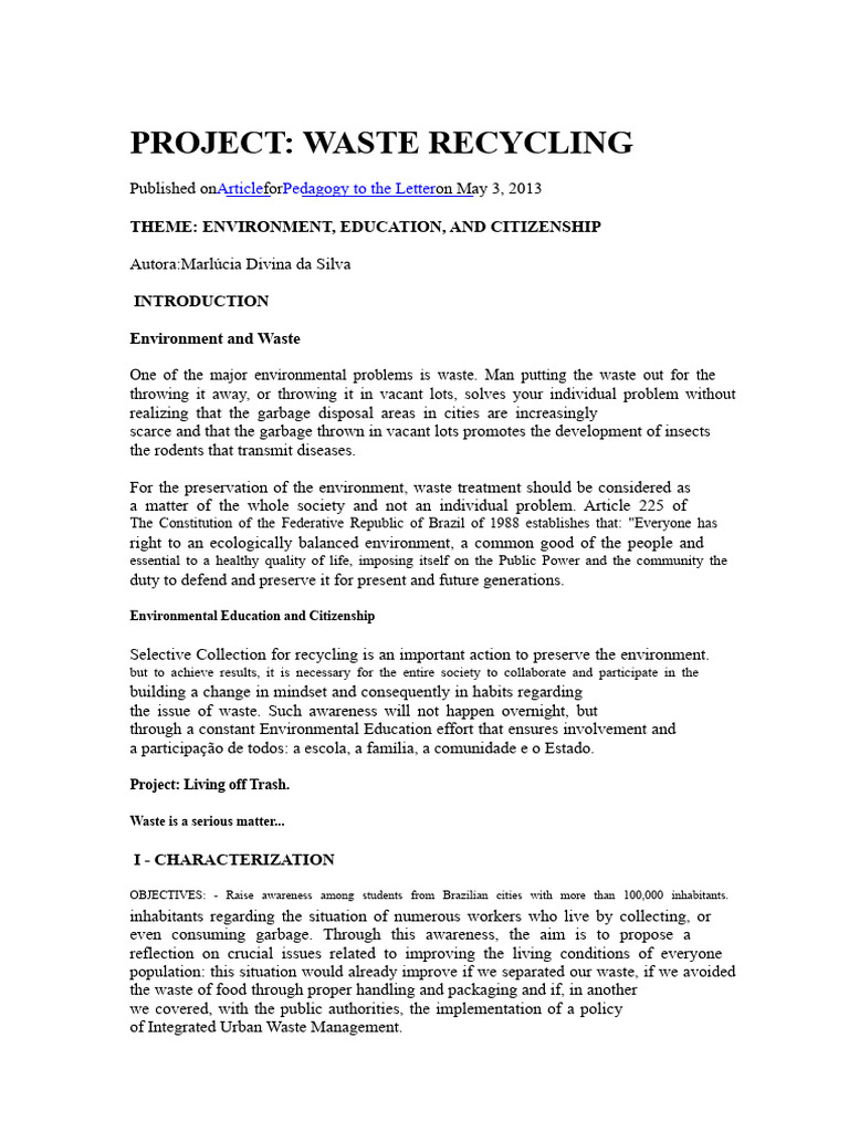 Waste Recycling Project | PDF | Waste | Waste Management