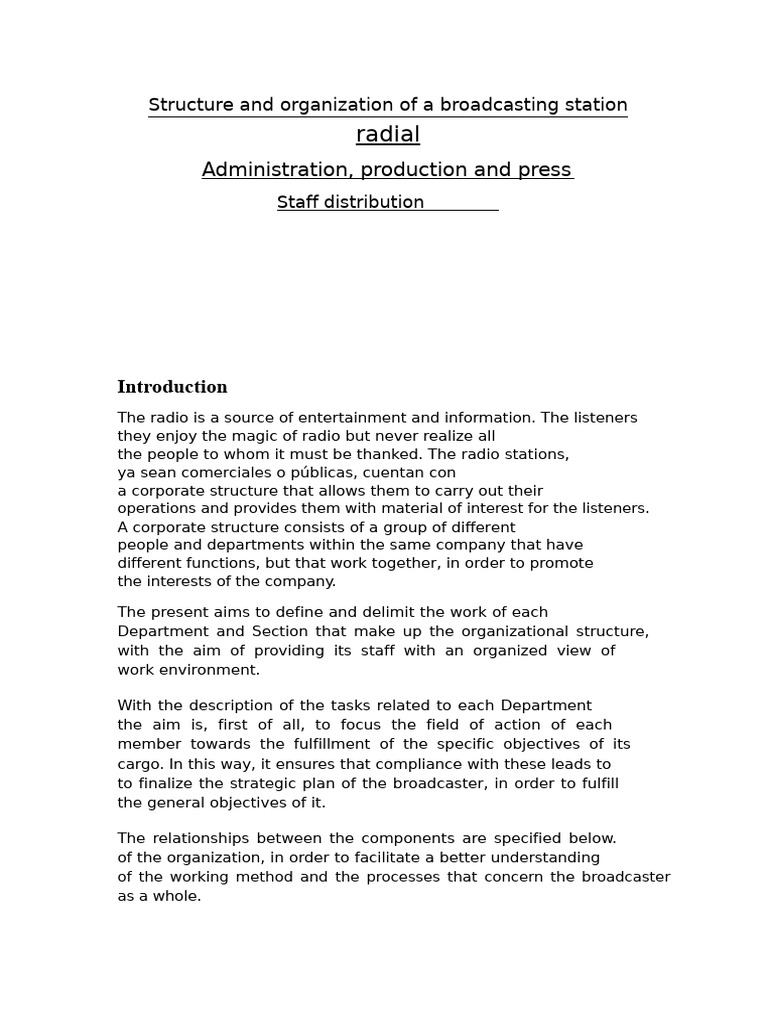 Broadcasting Station Organizational Structure | PDF | Advertising ...