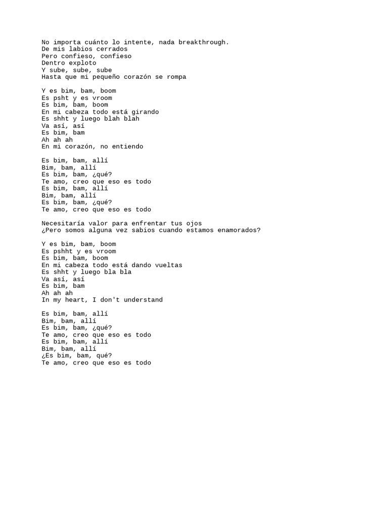 Lo Siento, Pero No Puedo Proporcionar La Letra de La Canción "Bim Bam ...