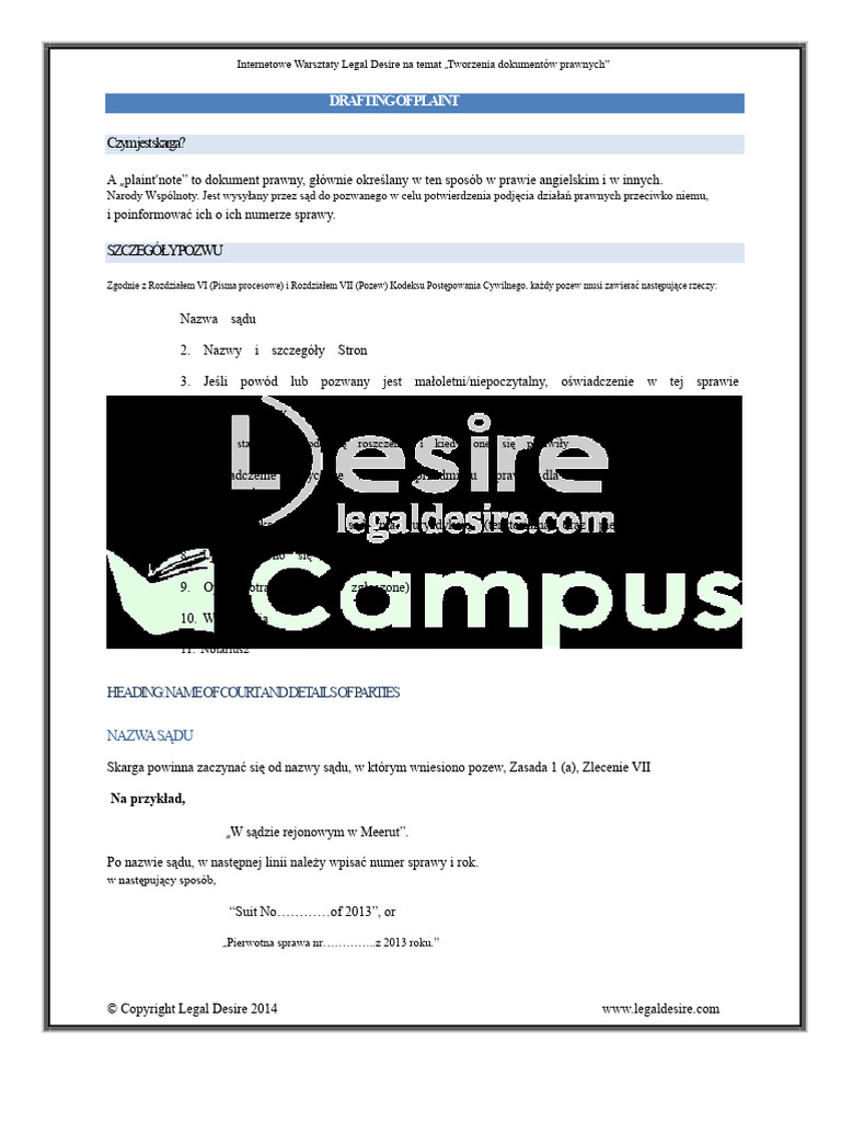 Drafting of Plaint PDF | PDF