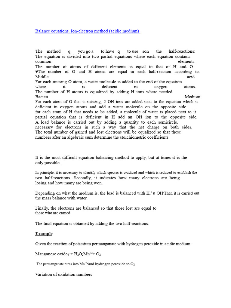 Balance Equations ION ELECTRON | PDF | Redox | Chemical Reactions