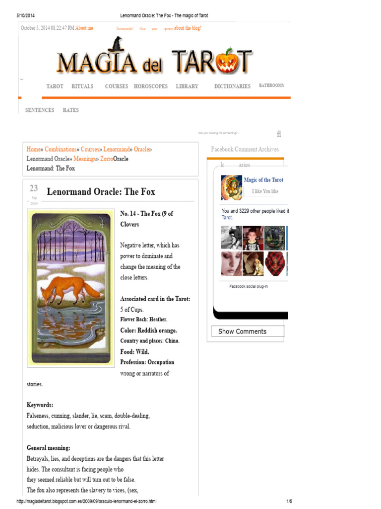 Lenormand Oracle: The Fox Meaning | PDF