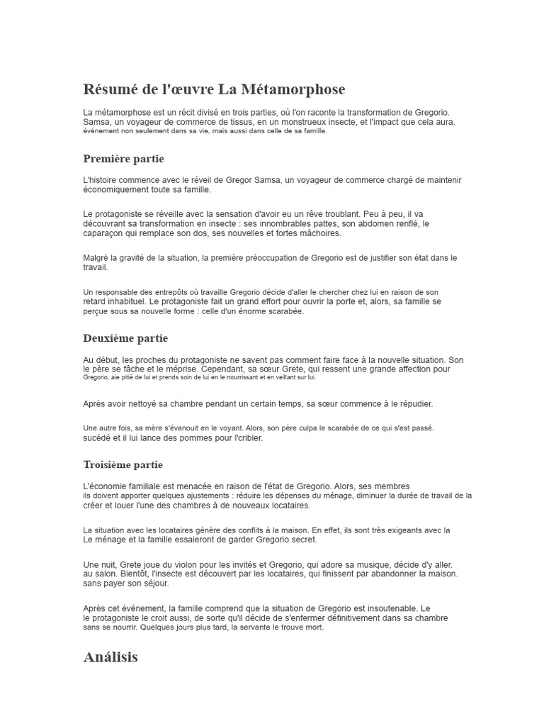 Résumé de La Métamorphose de Kafka | PDF | La Métamorphose