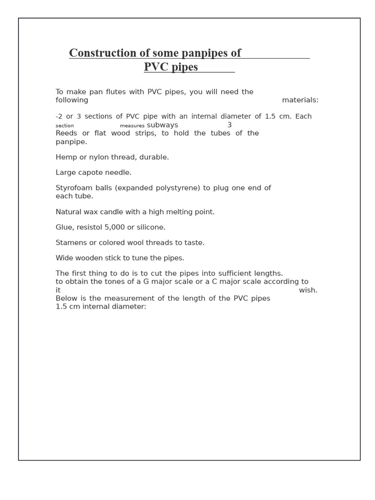 Construction of PVC Pipe Pan Flutes | PDF | Interval (Music)