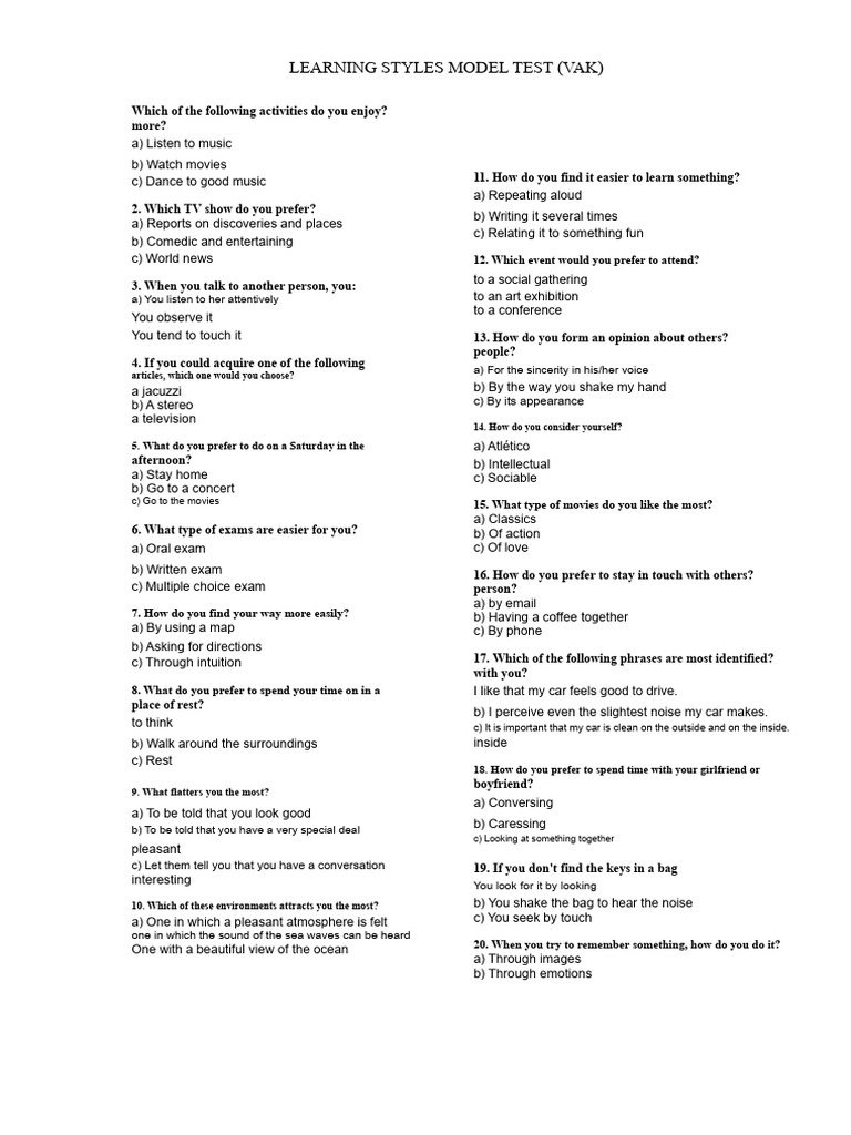 Learning Test (VAC) | PDF | Learning Styles