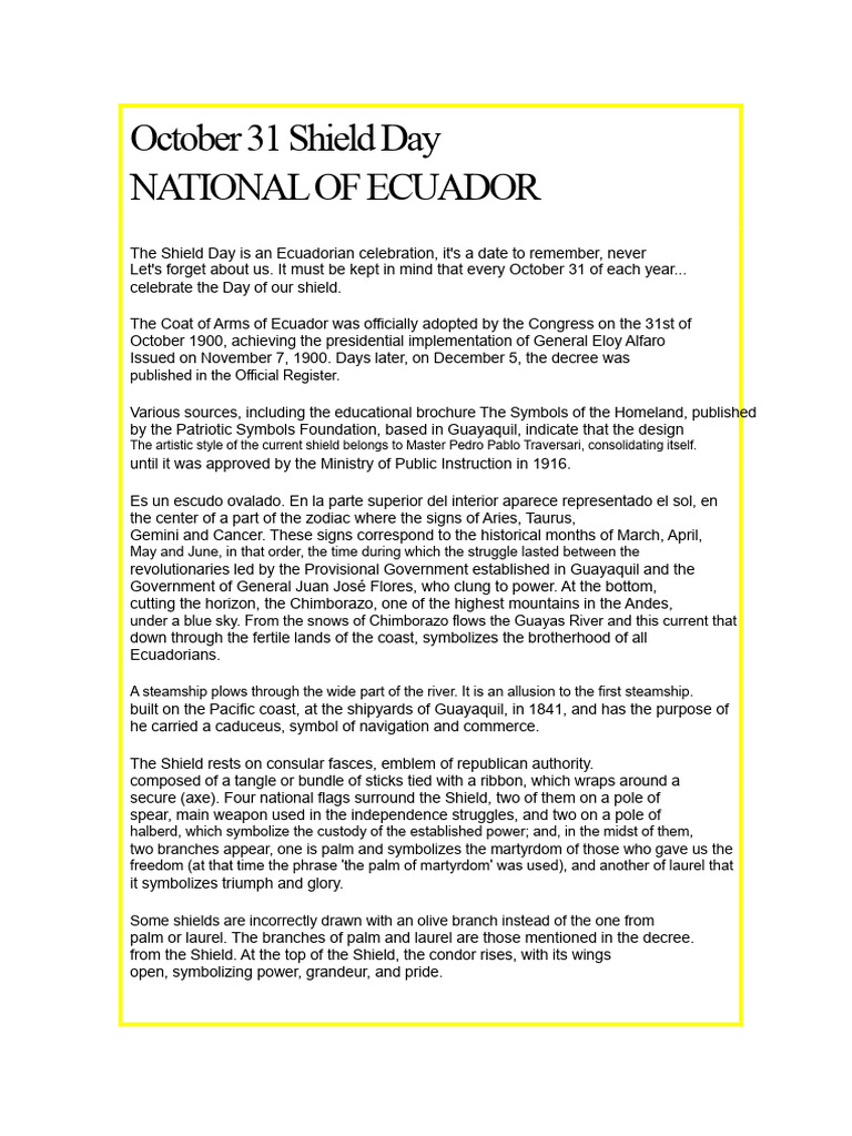 October 31 National Shield Day of Ecuador | PDF | Heraldry | Symbols