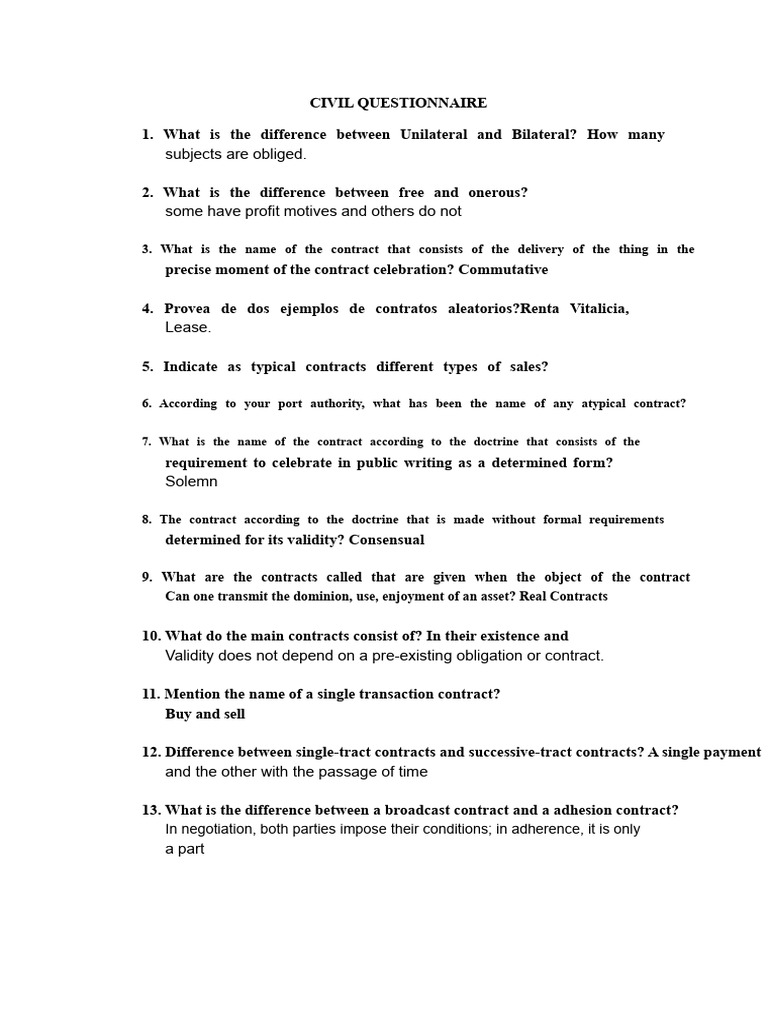 Civil Questionnaire 5 Exam 2 | PDF | Civil Law (Legal System) | Common Law
