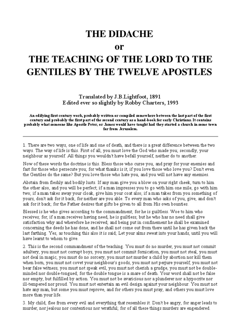 Didache: The Teaching of the Lord to the Gentiles by the 12 Apostles ...