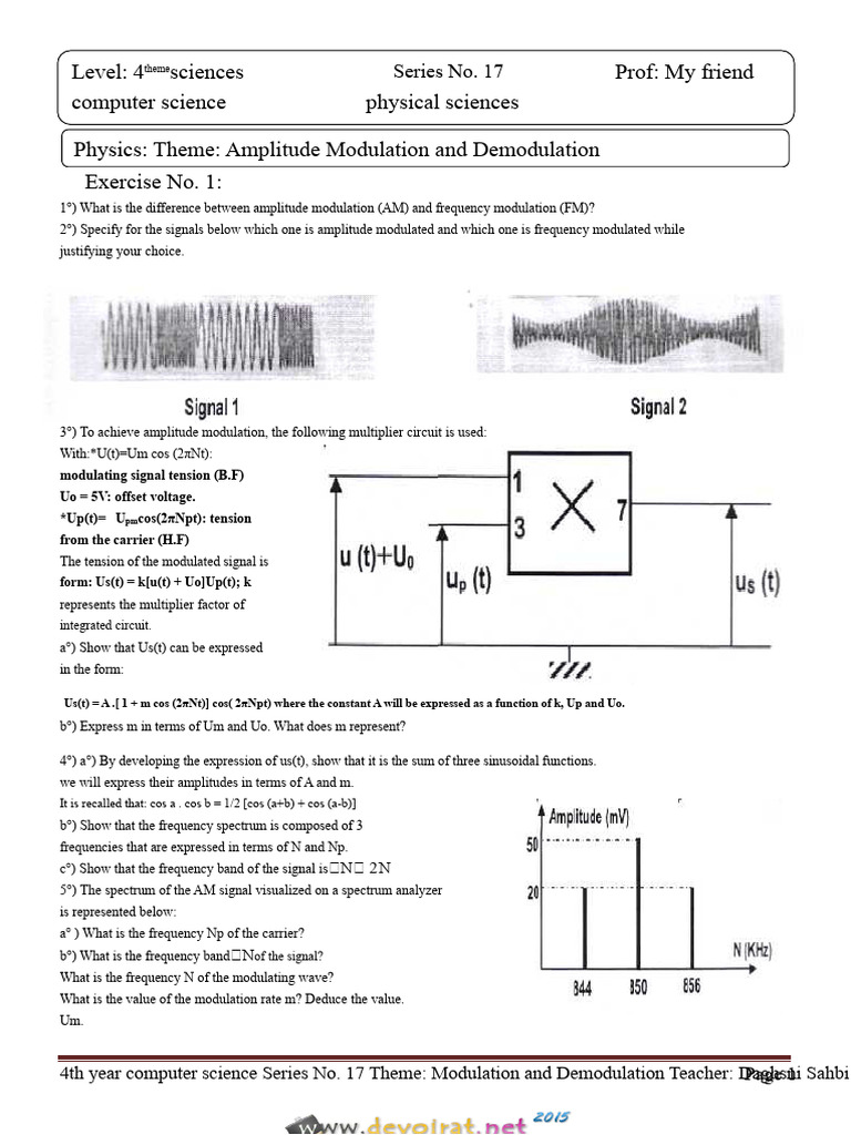 Amplitude Modulation Exercises and Analysis | PDF | Frequency ...