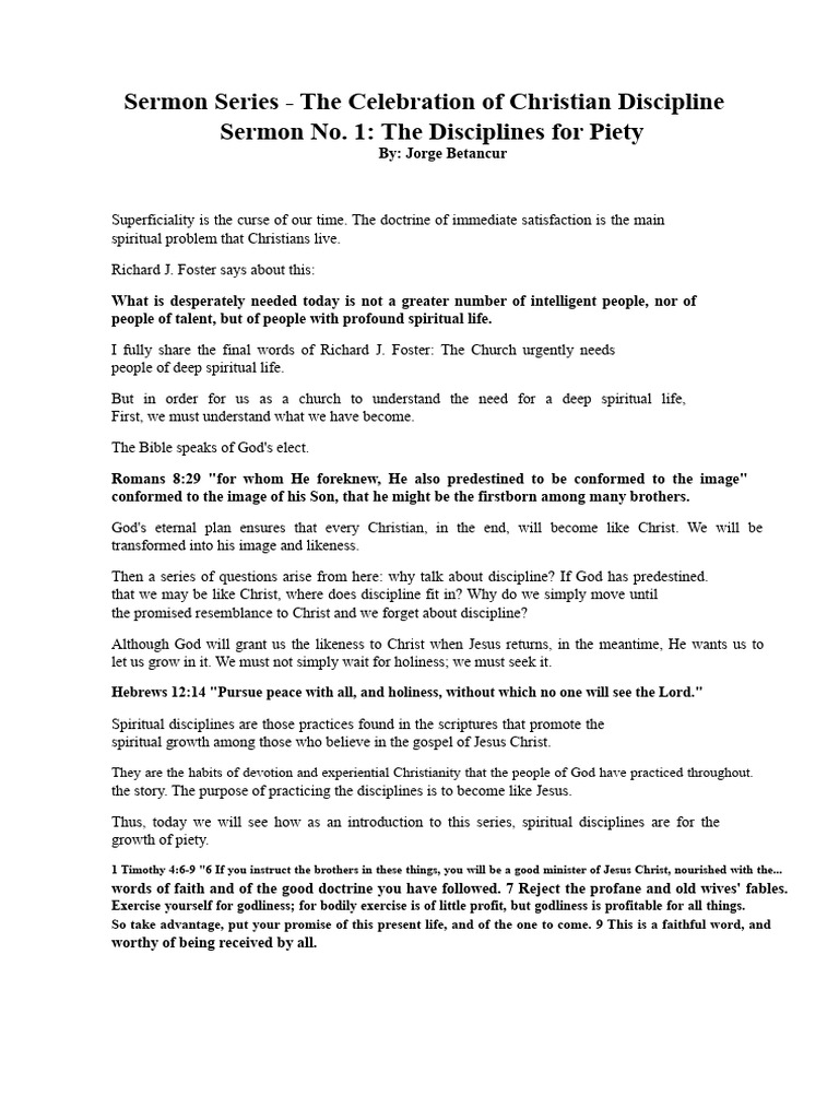 The Disciplines For Piety | PDF | Jesus | God