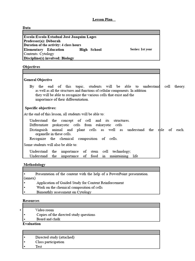 Cell Biology Lesson Plan | PDF