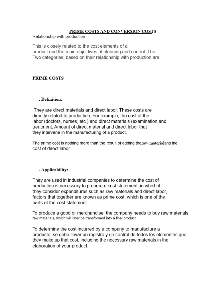 Prime and Conversion Costs Explained | PDF | Cost | Business