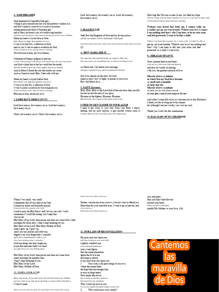 SONGBOOK MARÍA 11° B Virgin of Reconciliation | PDF | Mercy | God