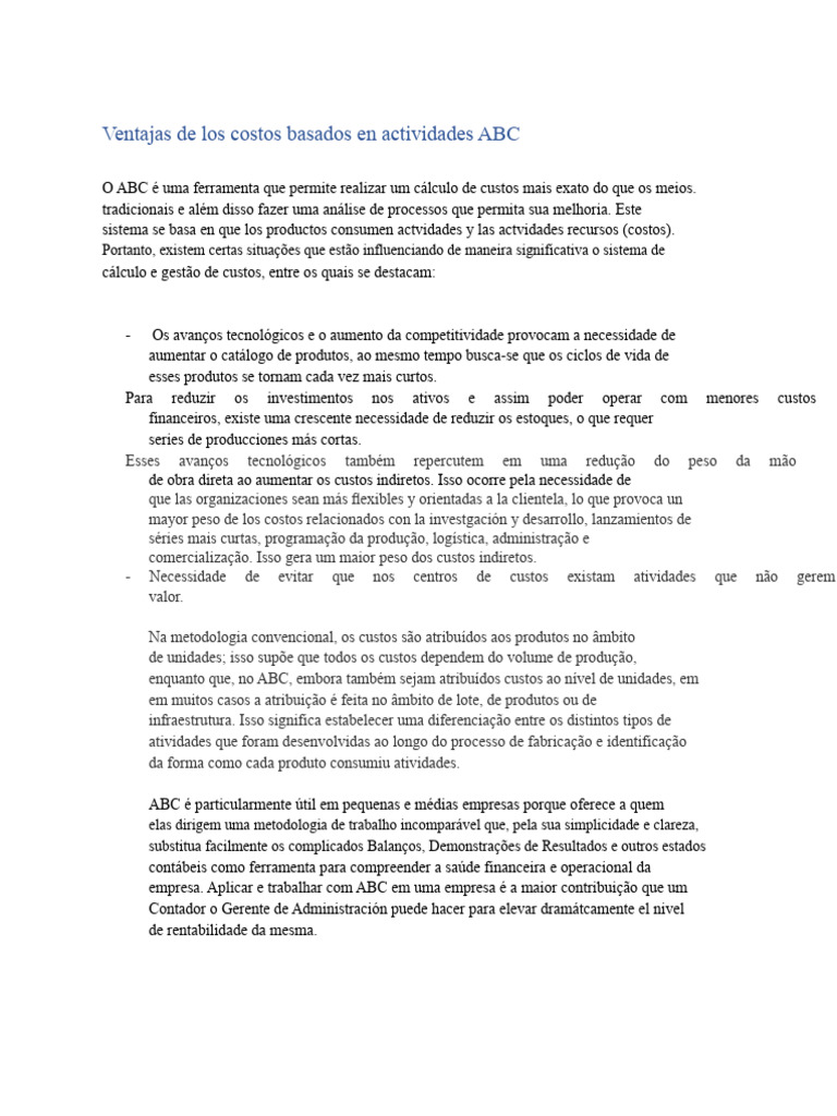 Vantagens e Desvantagens do Custeio ABC | PDF | Despesa | Contabilidade