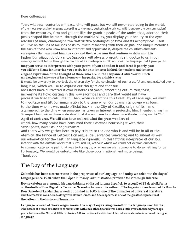 Speech For Spanish Language Day | PDF | Spanish Language | Semantics