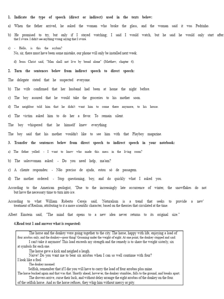 Speech Types and Text Analysis Exercises | PDF