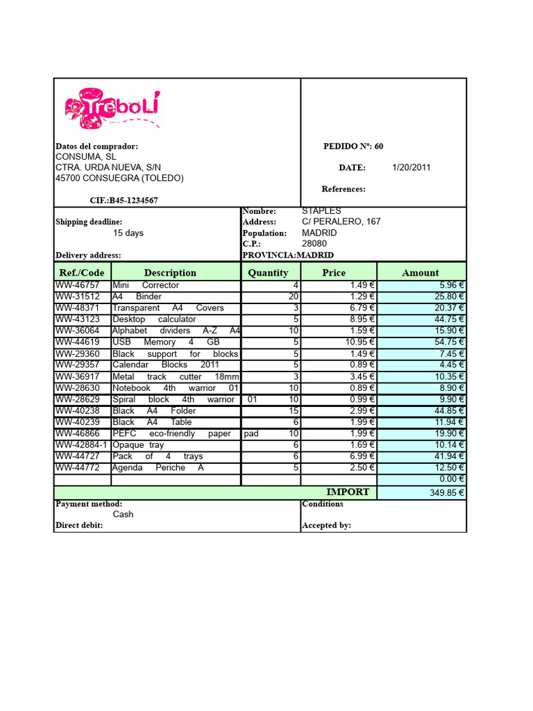 Order, Delivery Note, and Invoice For Office Supplies | PDF | Business ...