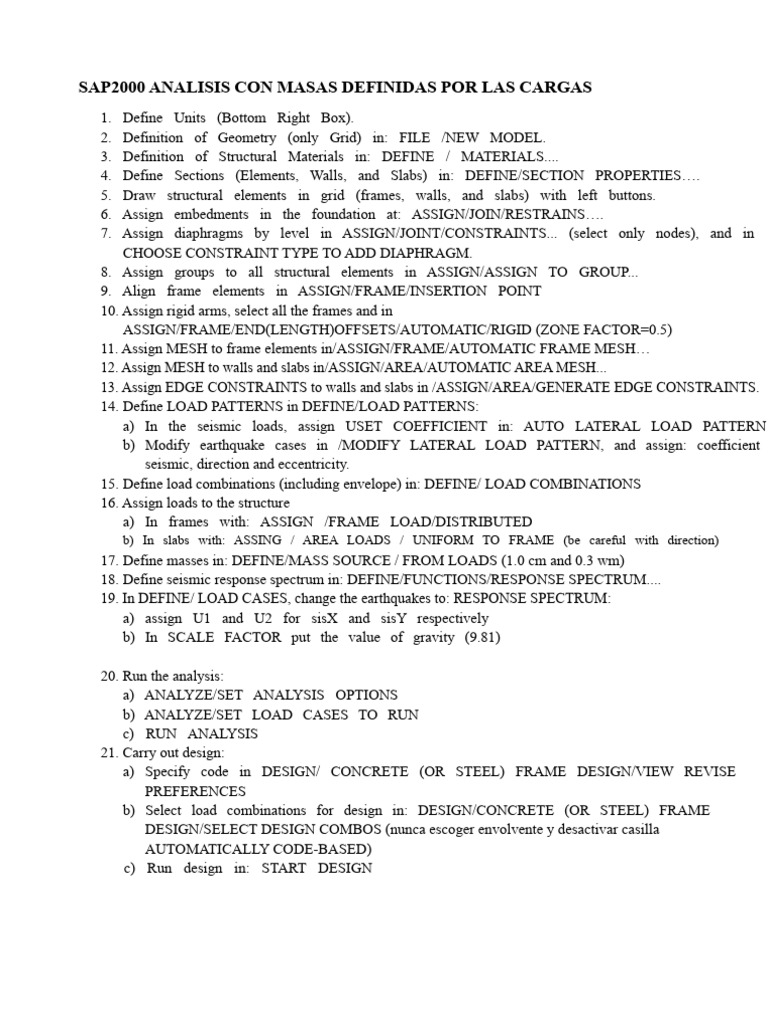 Sap2000 Analysis With Masses Defined by The Loads | PDF