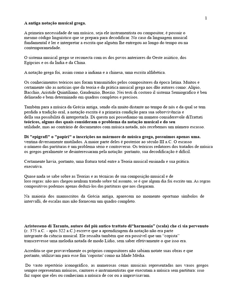 Notação Musical Grega e Tetracordo | PDF | Escala (música) | Escrita