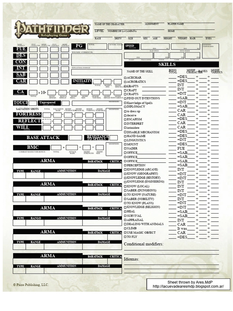 Pathfinder - Character Sheet (Editable) | PDF | Role Playing Games | Tabletop Games