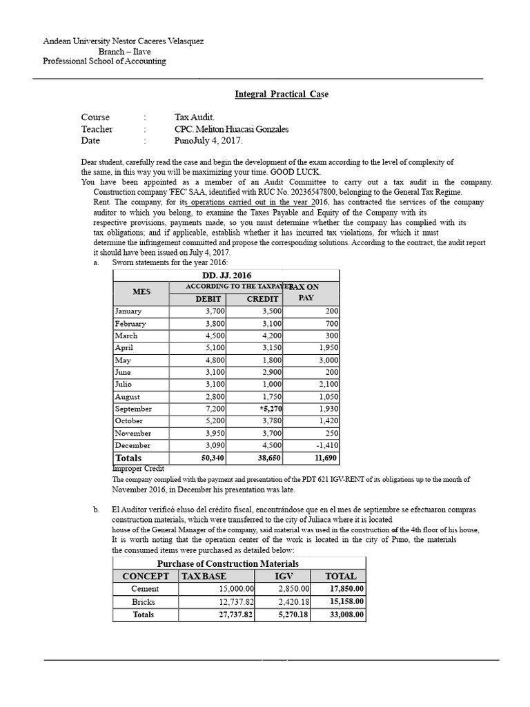 Tax Audit Case Study for FEC SAA | PDF | Taxes | Receipt