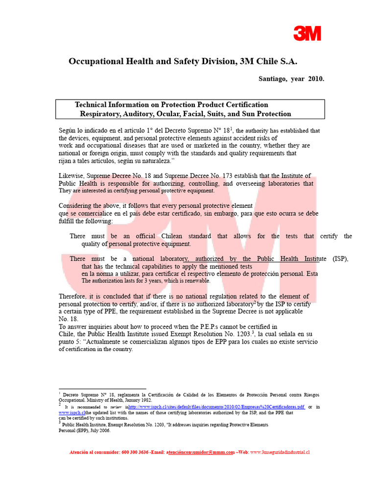 3M Chile PPE Certification Guidelines | PDF | Personal Protective ...