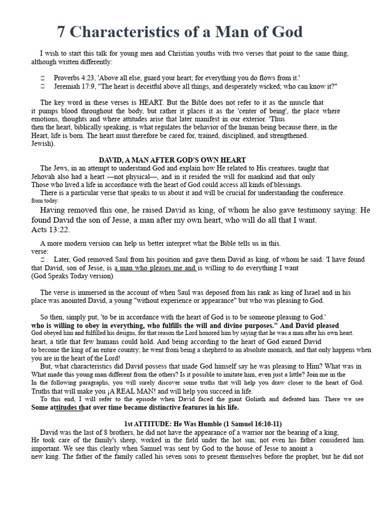 7 Traits of a Godly Man: David's Example | PDF | David | Saul