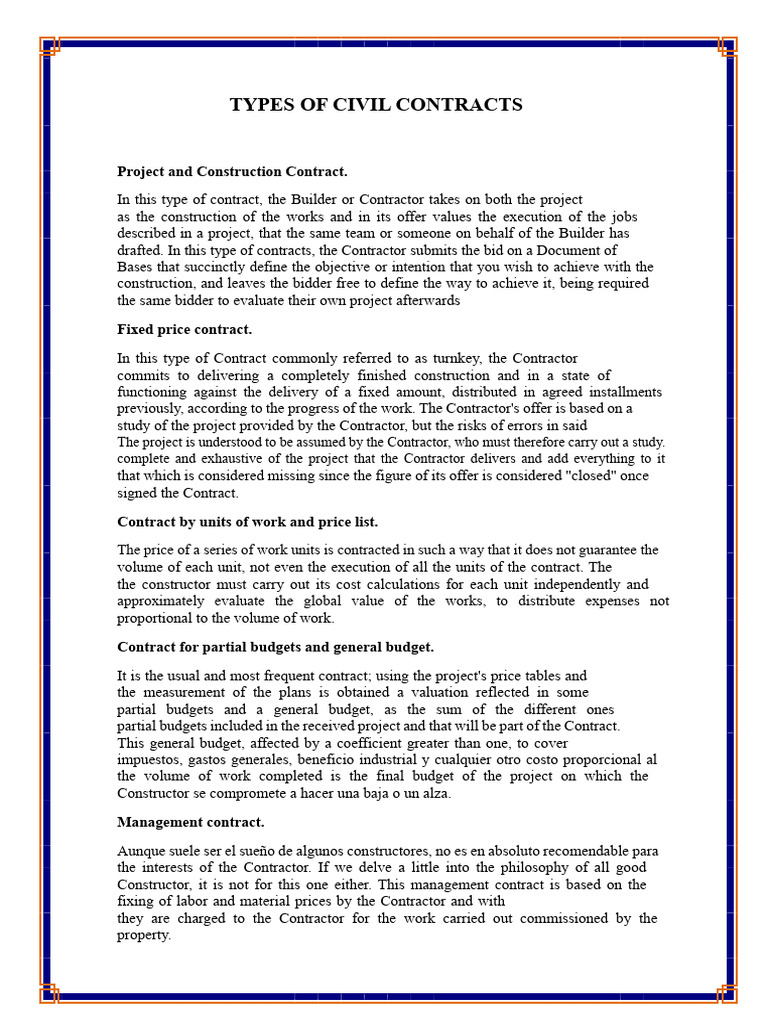 Types of Civil Contracts Explained | PDF | Business