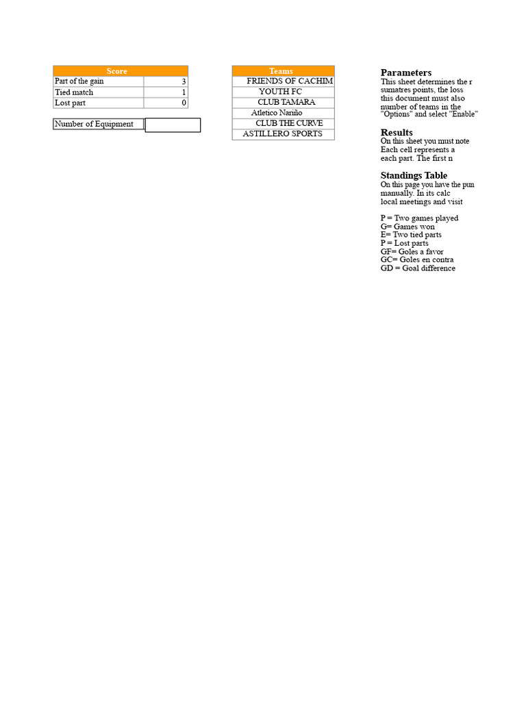 Excel Template Generate League Schedule Position Table | PDF | Sports | Ball Games