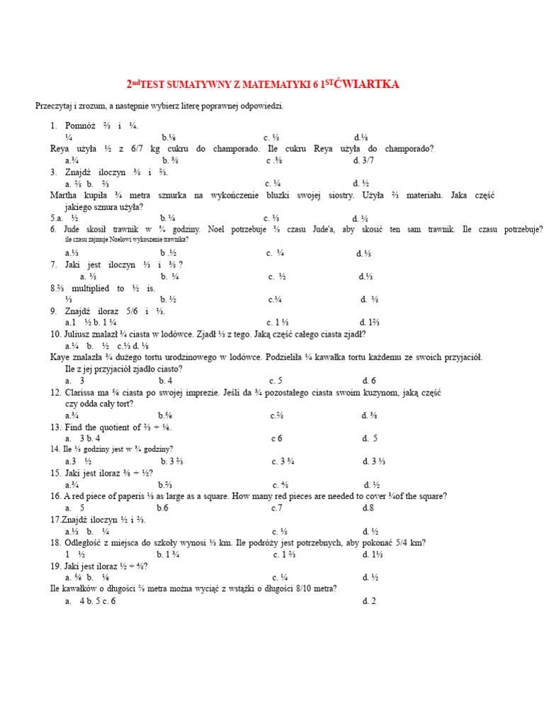 Test Sumatywny Z Matematyki 6 Klasa 1. Kwartał (Zapisano Automatycznie ...